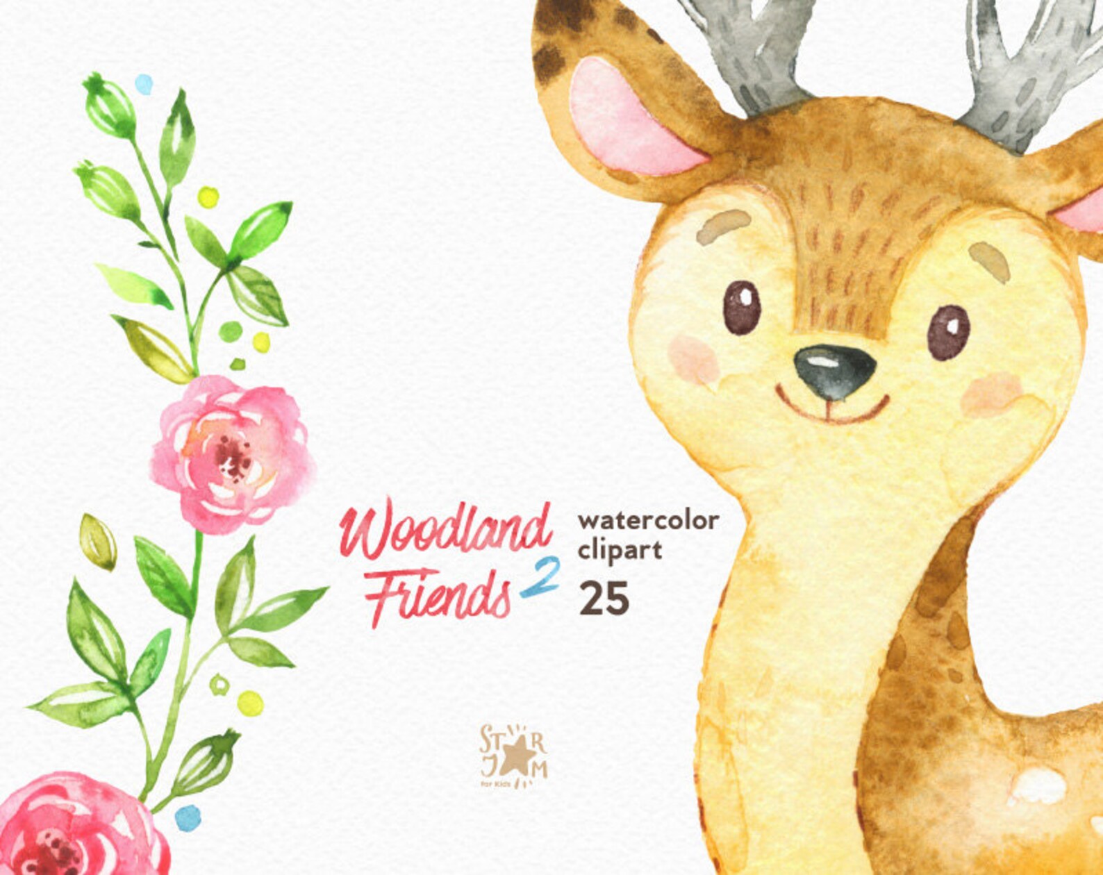 Woodland Friends 2. Watercolor Animals Clipart, Forest, Deer, Raccoon ...