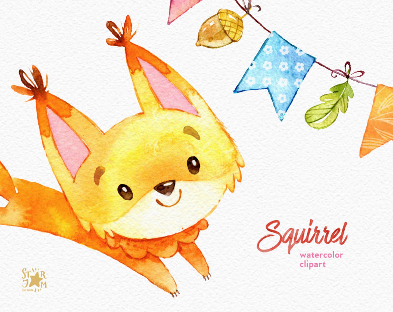 Squirrels and Bunting Banners. Forest Greetings Card Flag - Etsy UK