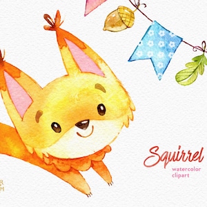 Squirrels and Bunting Banners. Forest, Greetings Card, Flag, Mushrooms ...