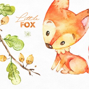 Little Fox. Cute Animal Clipart, Watercolor, Woodland, Forest, Wreath ...