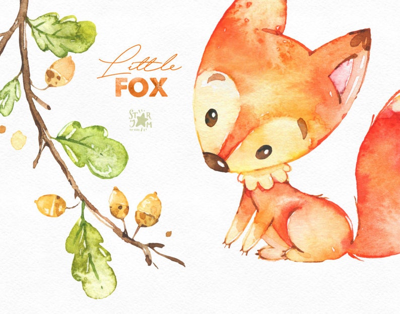 Little Fox. Cute Animal Clipart, Watercolor, Woodland, Forest, Wreath ...
