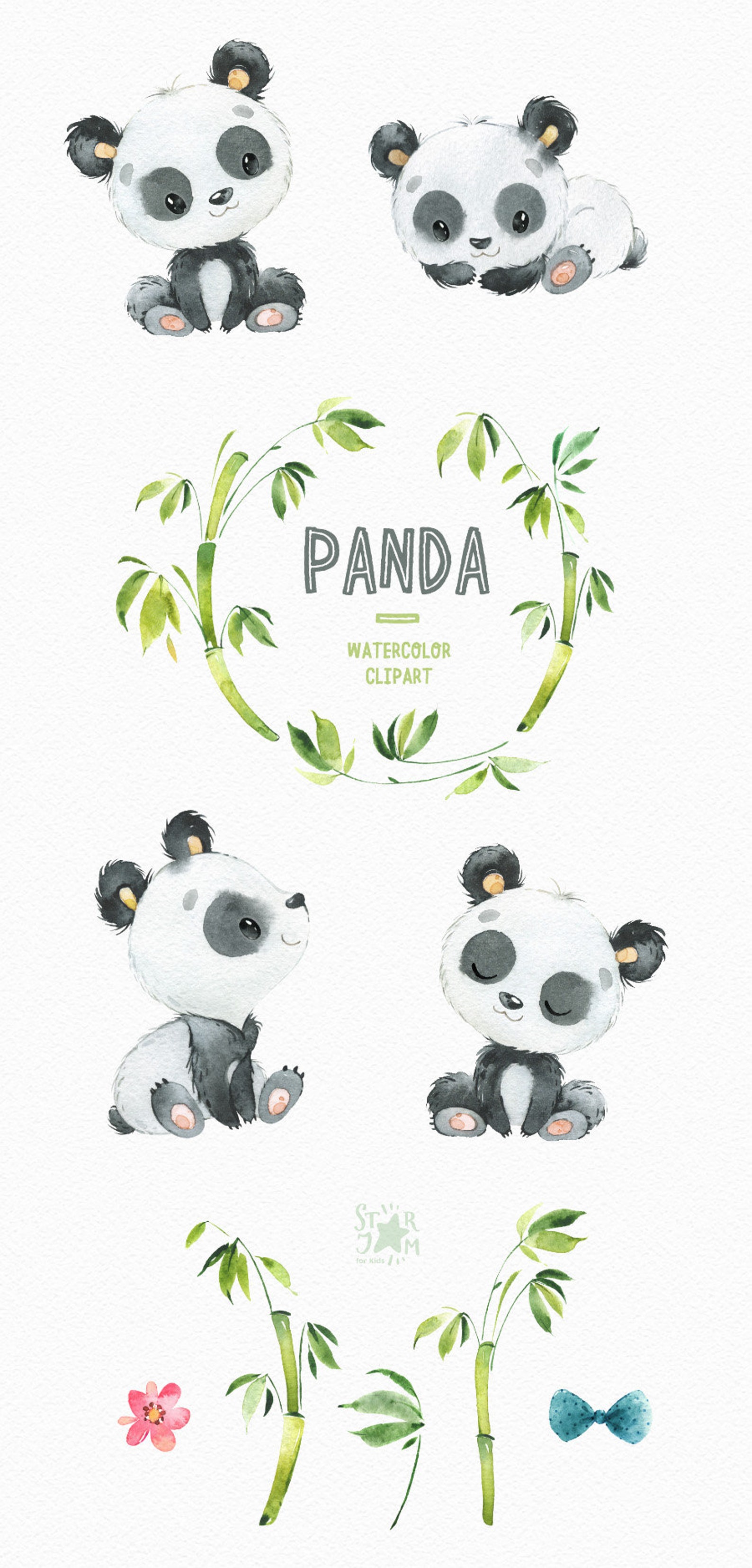 Panda. Little Animals Watercolor Clipart, Watercolor, Bear Panda Cub ...