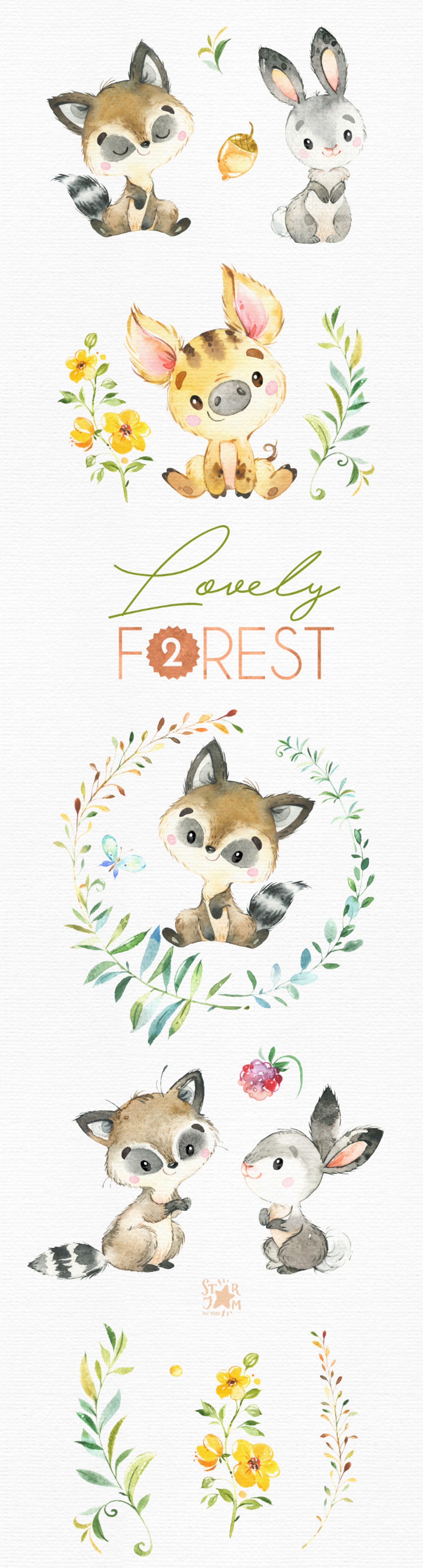 Lovely Forest 2. Little Animals Clip Art Watercolor Fox - Etsy