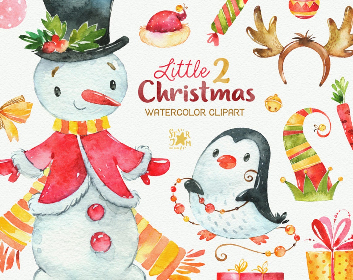 Little Christmas 2. Watercolour clipart Snowman winter | Etsy