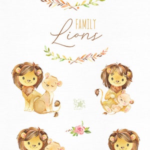Lions Family. Watercolor Little Animal Clipart, Cubs Mother Father Lion ...