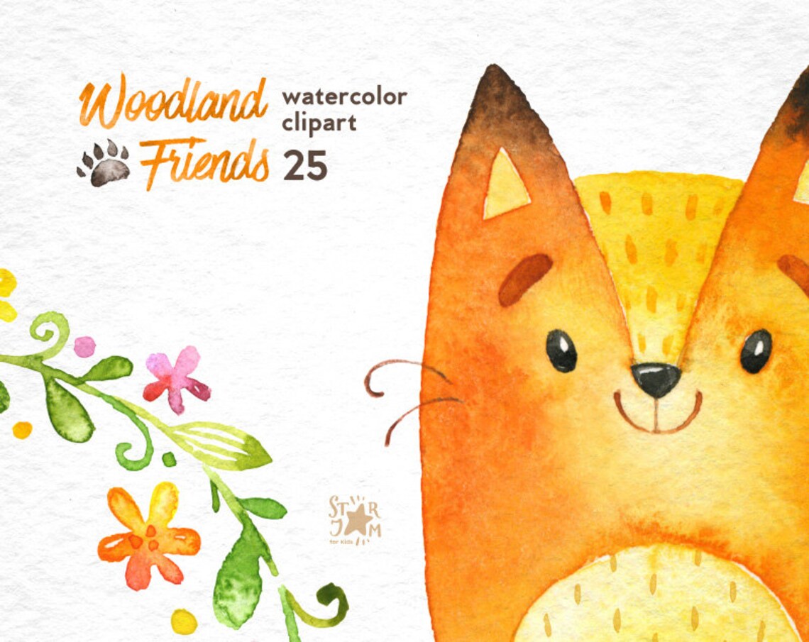 Woodland Friends. Watercolor Animals Clipart, Forest, Bear, Fox, Hare ...