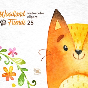 Woodland Friends. Watercolor Animals Clipart, Forest, Bear, Fox, Hare ...