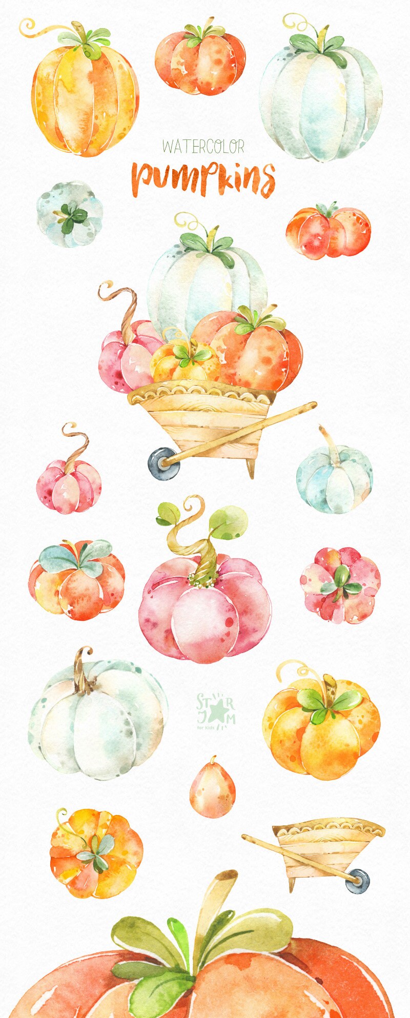Watercolor Pumpkins. Fall Clipart Halloween Thanksgiving - Etsy