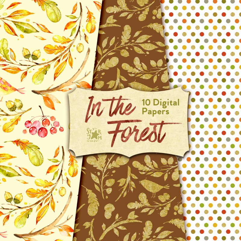 In the Forest Digital Papers. Watercolor Designer Clip Art | Etsy