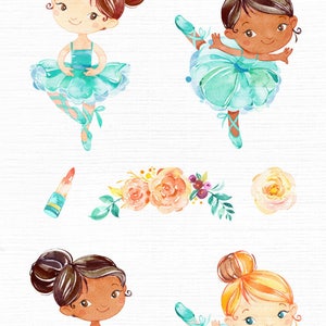 Mint Ballerina 2. Watercolor Clipart, Little Girl, Ballet Dancer ...
