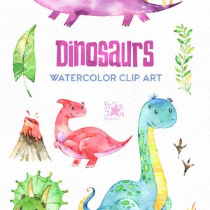 Dinosaurs. Watercolor Clip Art, Characters, Cute Dino's, Floral ...
