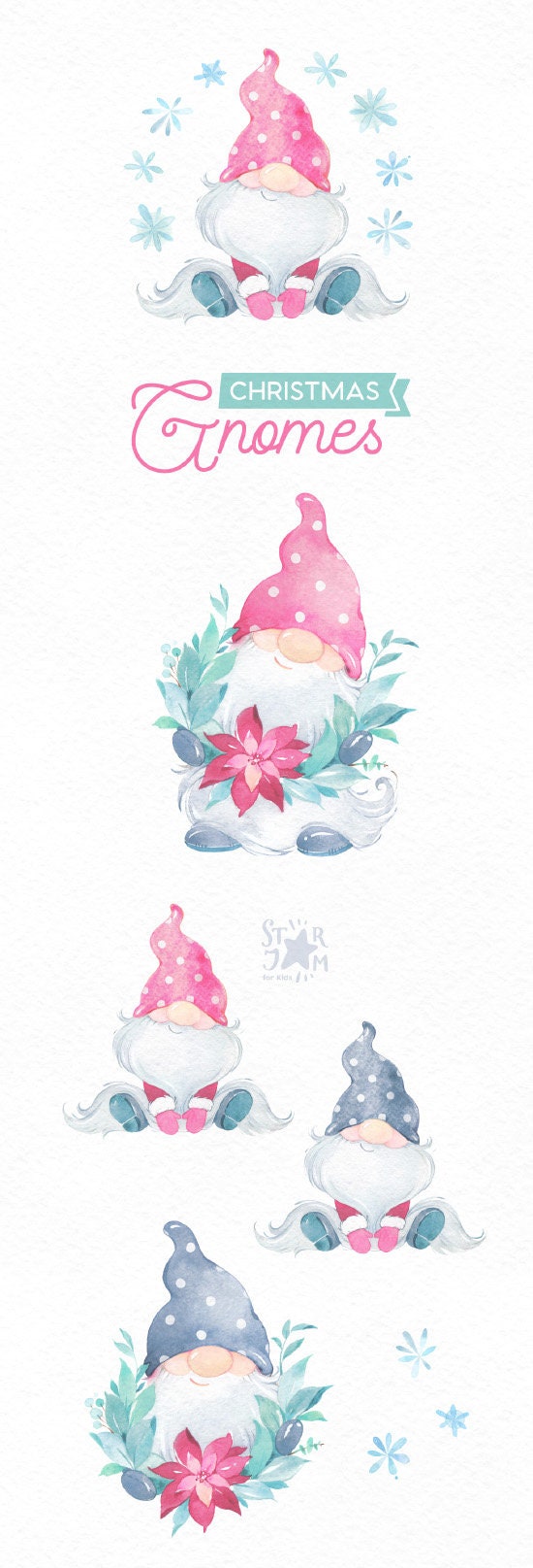 Christmas Gnomes Light Watercolor Clipart Nordic | Etsy