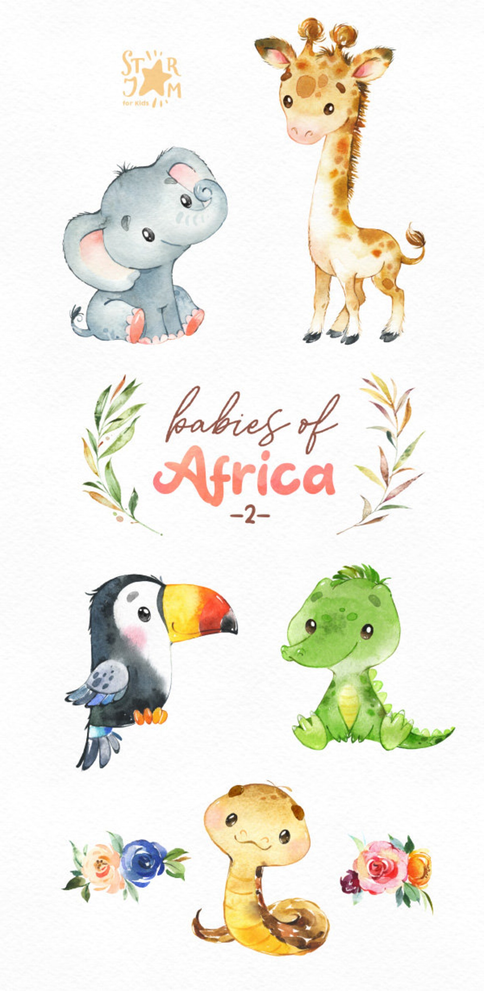 Babies of Africa 2. Watercolor Animals Clipart Elephant - Etsy