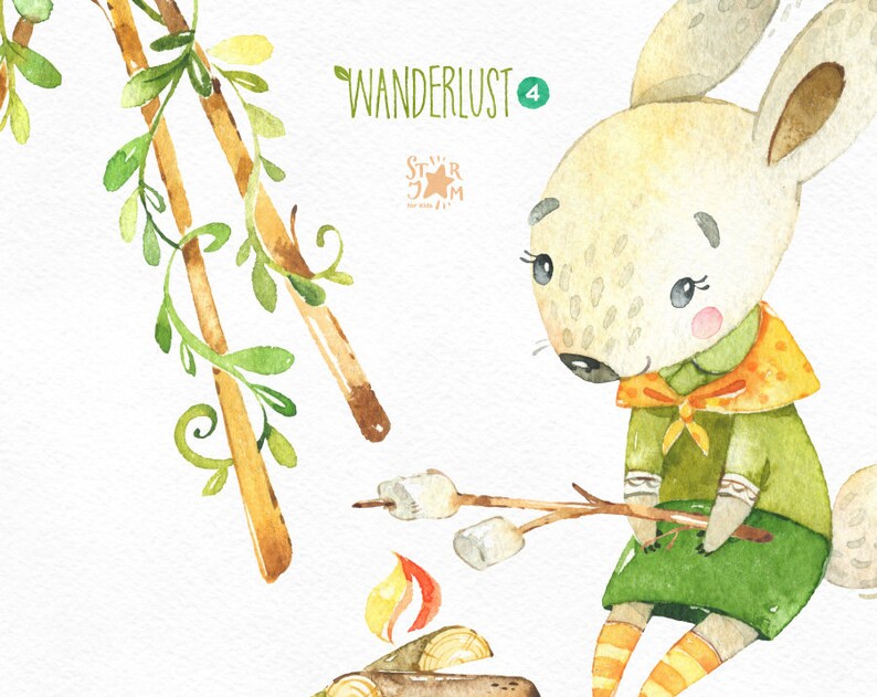 Wanderlust 4. Watercolor Animals Clipart, Squirell, Bunny, Fishing ...
