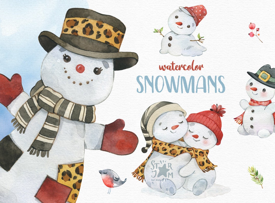Snowmans. Watercolor Clip Art, Christmas Decor, Sublimation, Santa ...
