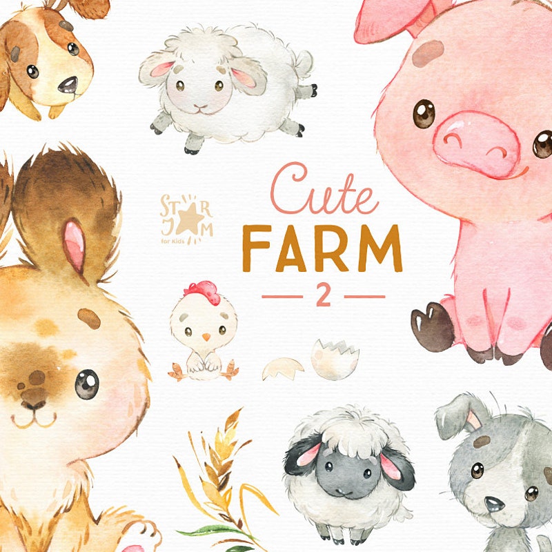 Watercolor Farm Clipart - Etsy