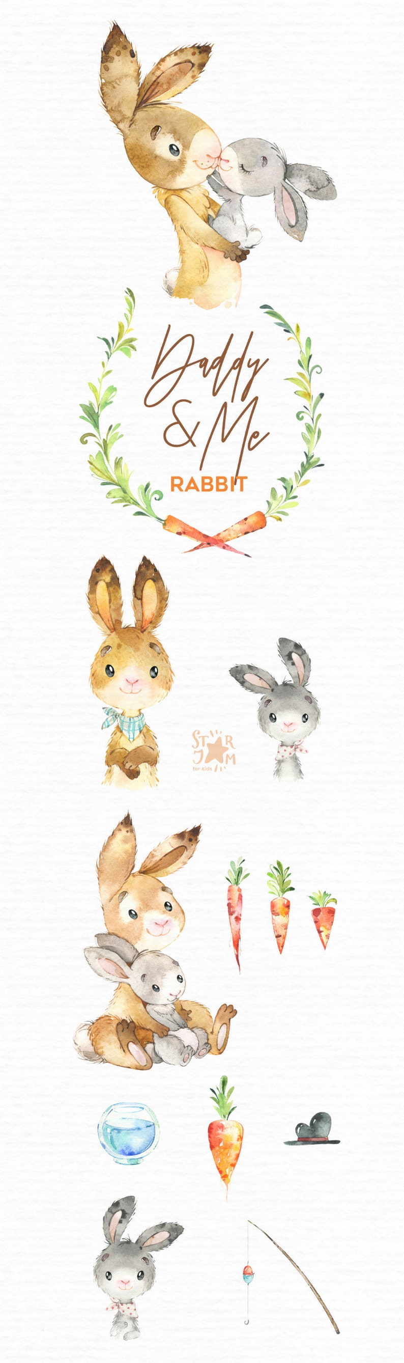 Daddy & Me. Rabbit Watercolor Animals Clipart Father Hugs - Etsy Australia