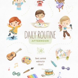 Daily Routine. Afternoon. Watercolor Hand-painted Clipart, Outdoor ...