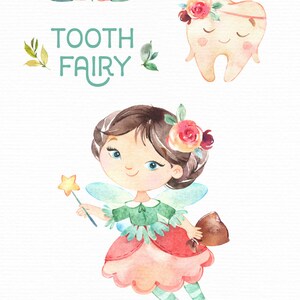 Tooth Fairy. Watercolor Magic Clipart, Teeth, Baby Tooth, Fun, Little ...