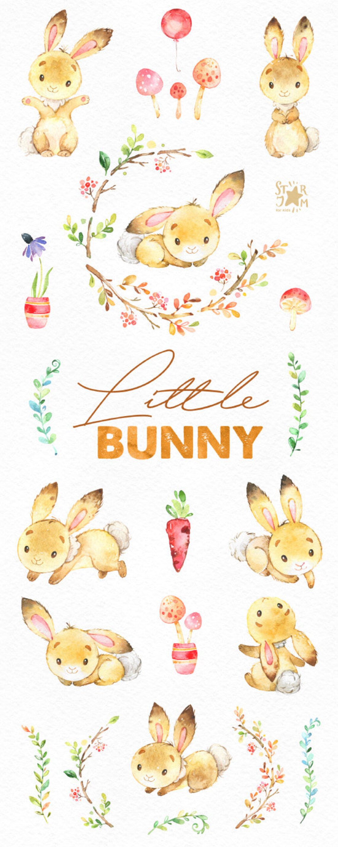 Little Bunny. Cute Animal Clipart Watercolor Woodland - Etsy