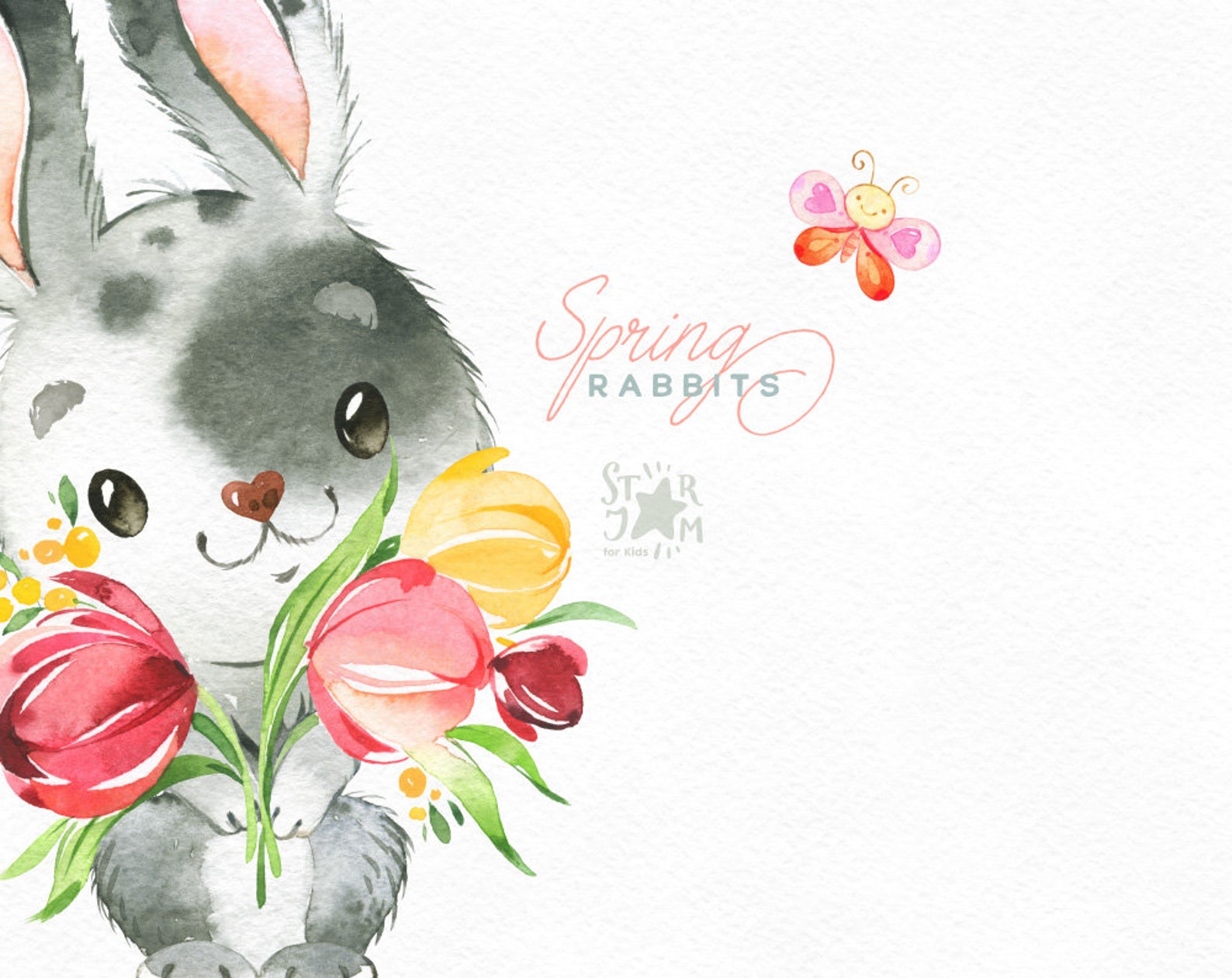 Spring Rabbits. Watercolor Clipart Bunny Child Girl Boy - Etsy