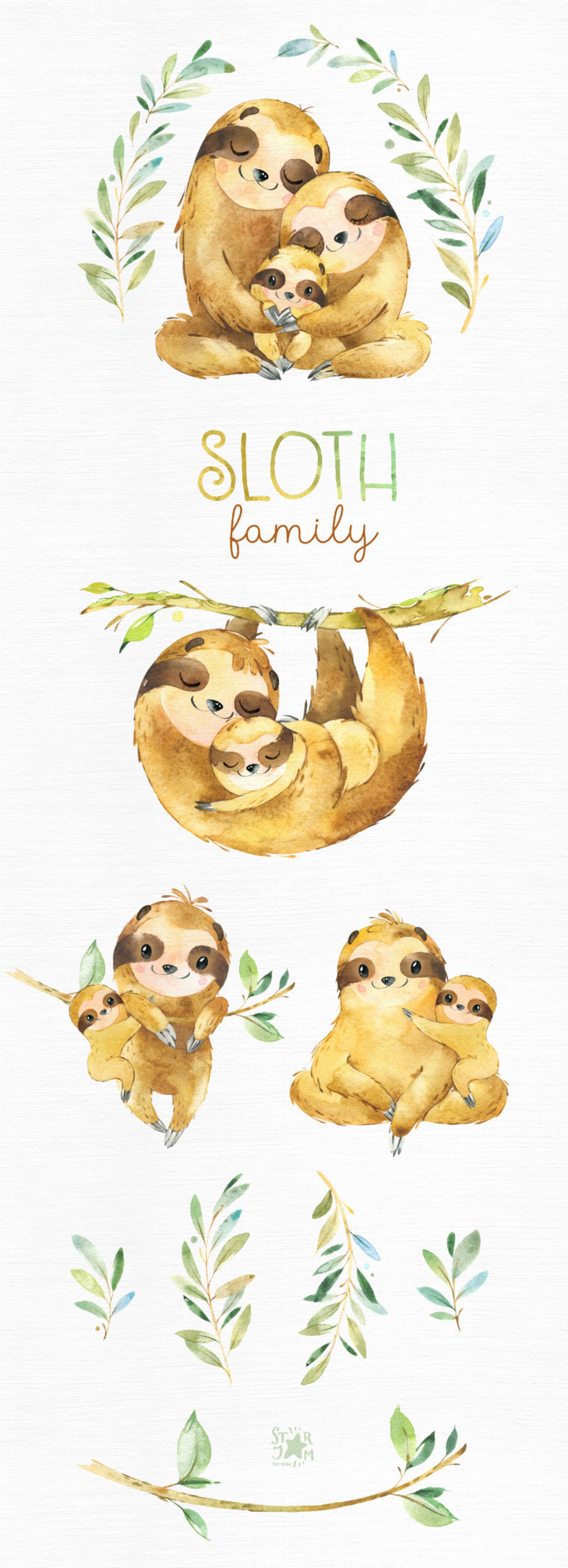Sloth. Family. Watercolor Animals Clipart Sleepy Sloths - Etsy Australia