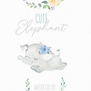 Cute Elephant Boy. Watercolor Little Animal Clipart, Baby, Gentle, Blue ...