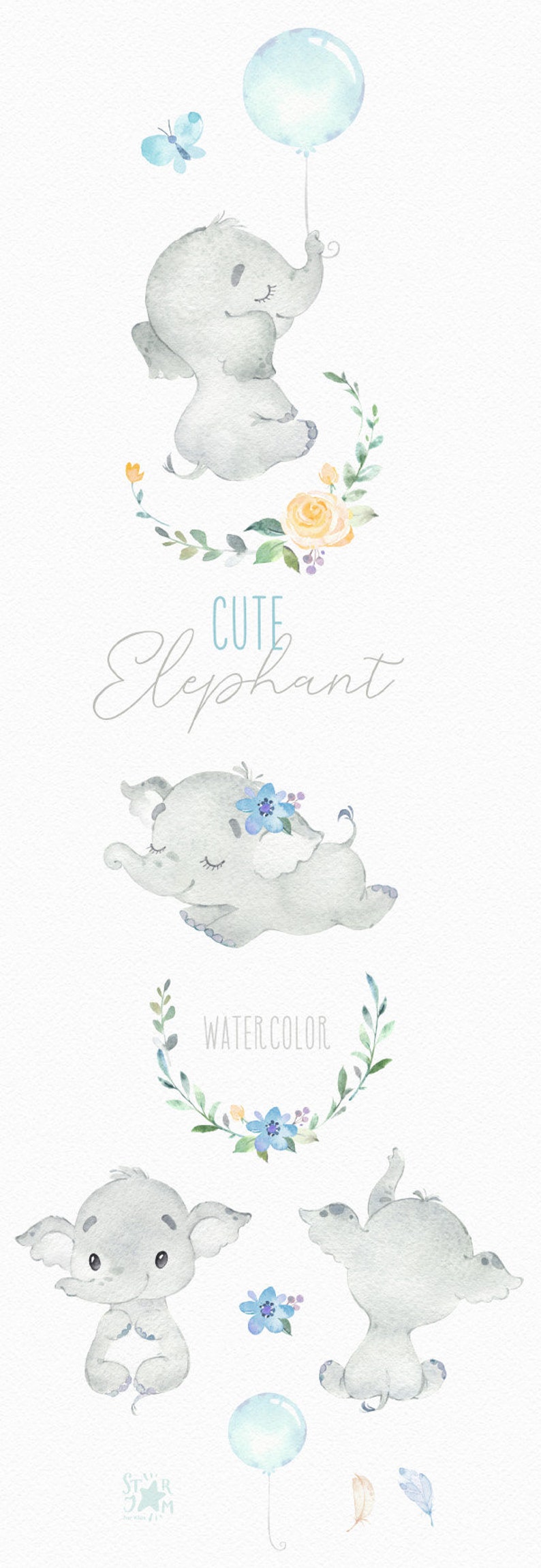 Cute Elephant Boy. Watercolor Little Animal Clipart Baby - Etsy