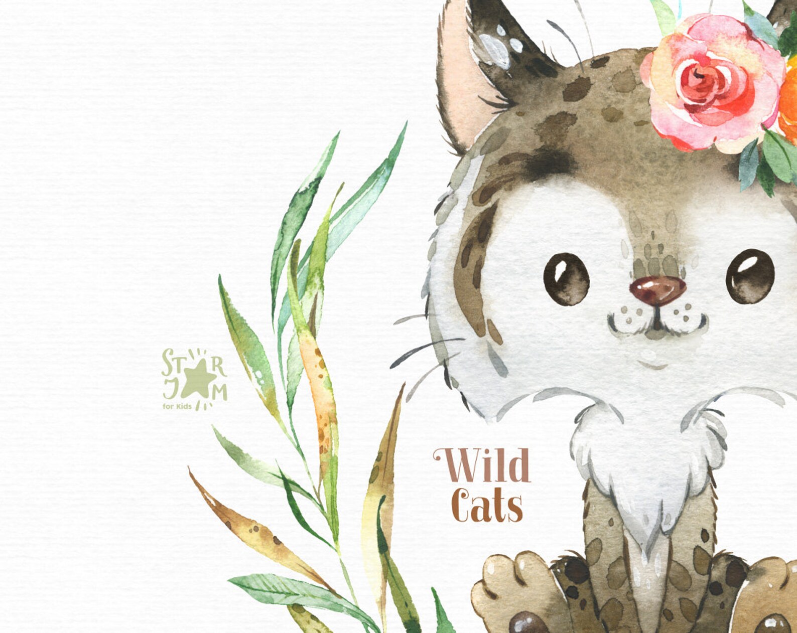 Wild Cats. Watercolor Little Animal Clipart Tiger Lynx - Etsy