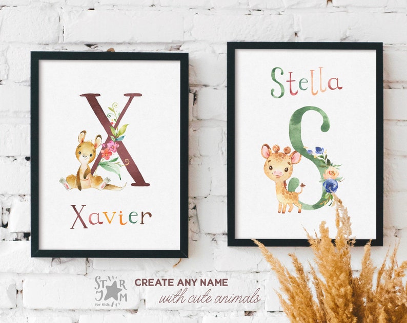 Cute Letters With Animals R-Z. Watercolor Clip Art Name | Etsy