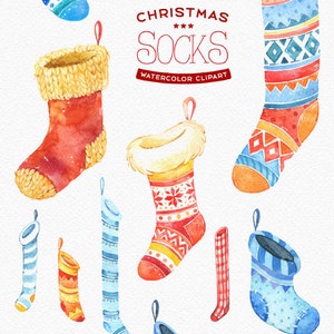 Christmas Socks. Watercolour Clipart, Winter, Gift, Diy, Woolen Socks ...