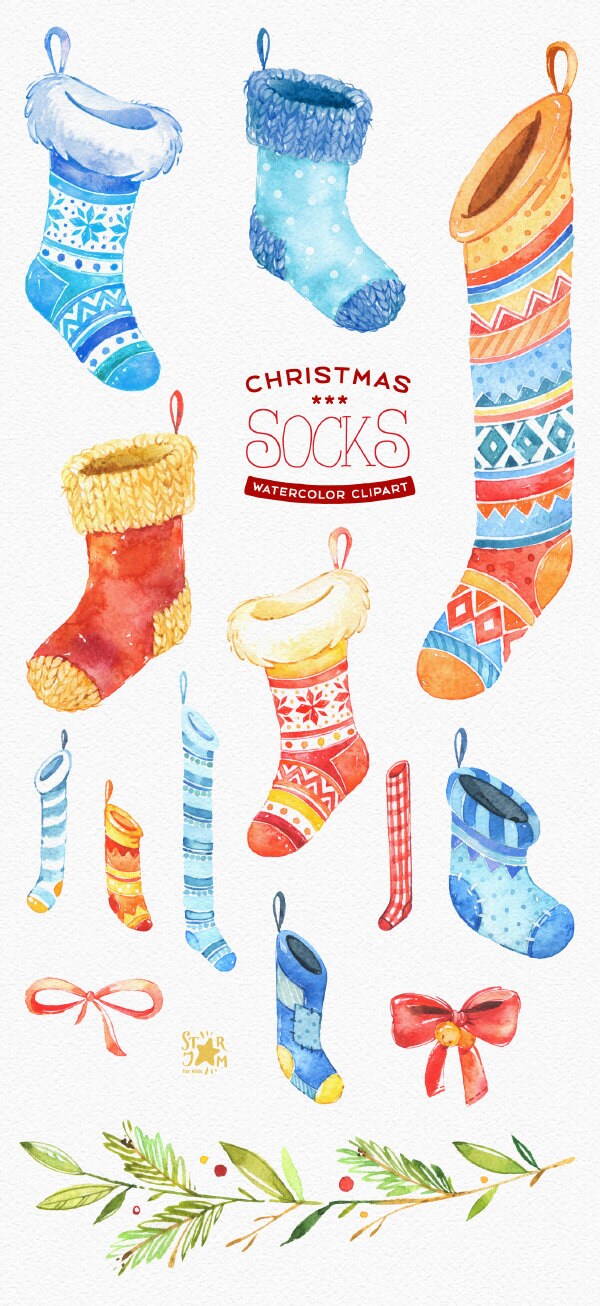 Christmas Socks. Watercolour Clipart Winter Gift Diy | Etsy