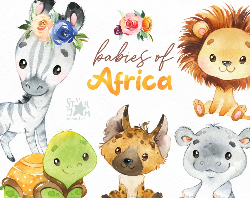 Babies of Africa. Watercolor Animals Clipart Lion Zebra - Etsy