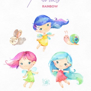 Rainbow Fairies. Watercolor Magic Clipart, Little Girls, Hairs ...