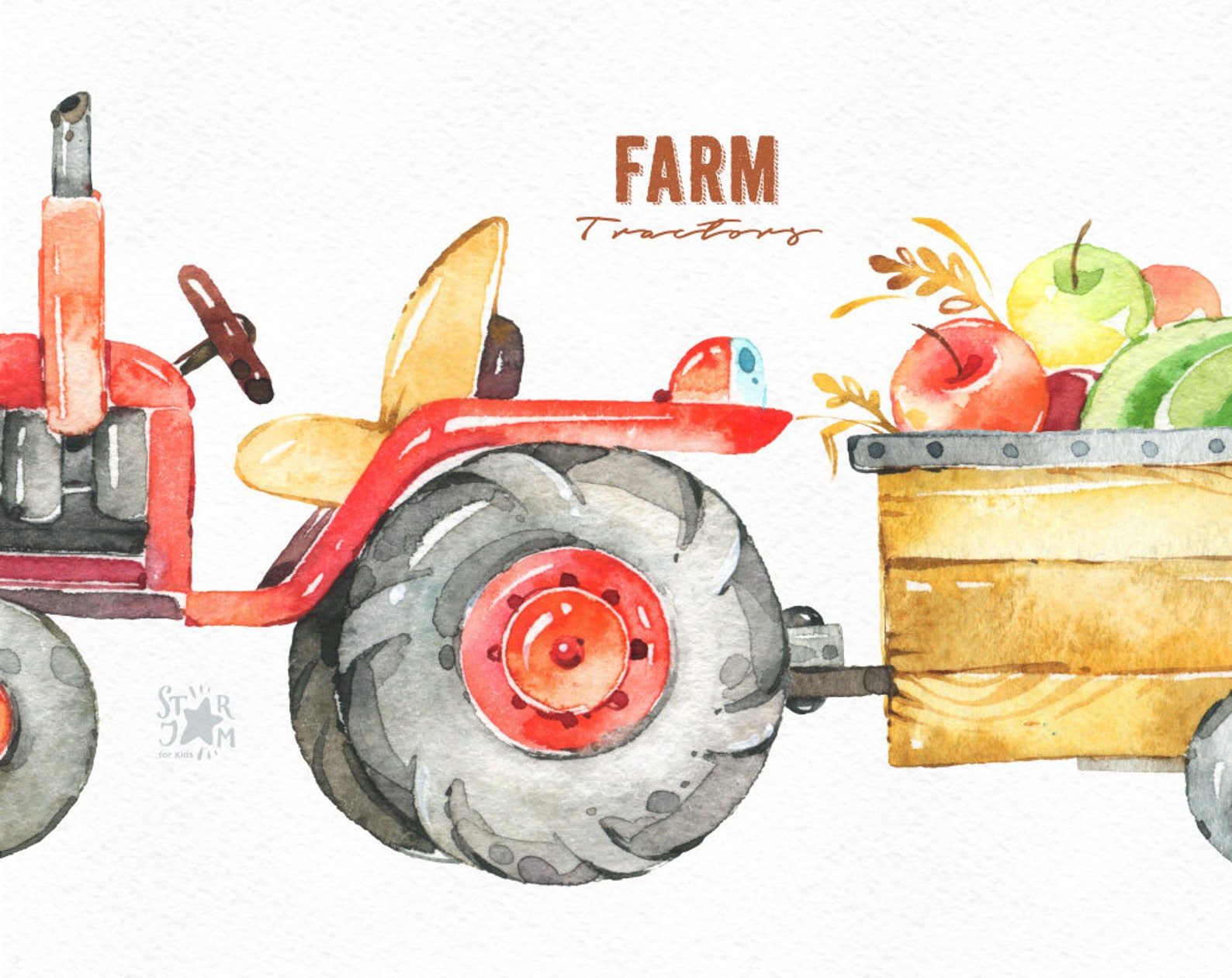 Farm. Tractors. Watercolor Clipart Fruits Household - Etsy