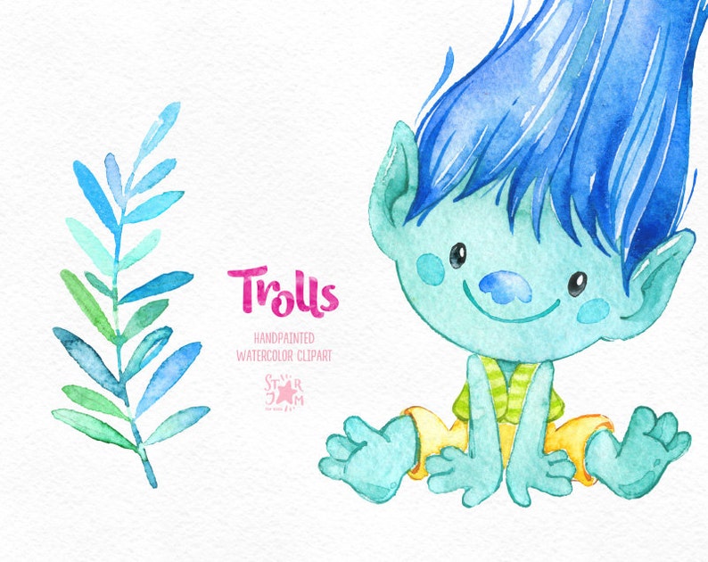 Trolls. Watercolor clip art cute characters Poppy dolls | Etsy