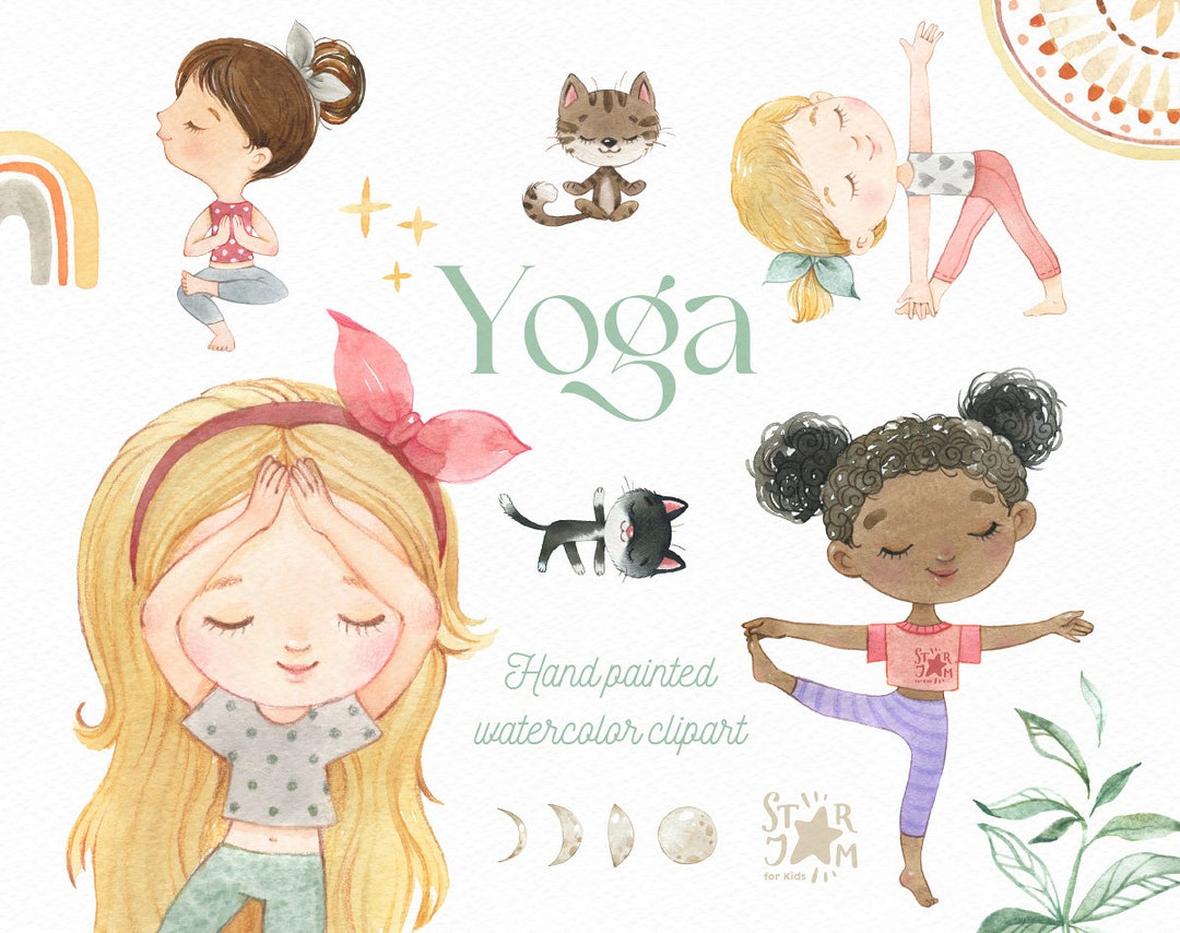 Yoga. Watercolor Hand-painted Clipart, Cats, Healthy Life, Girls ...