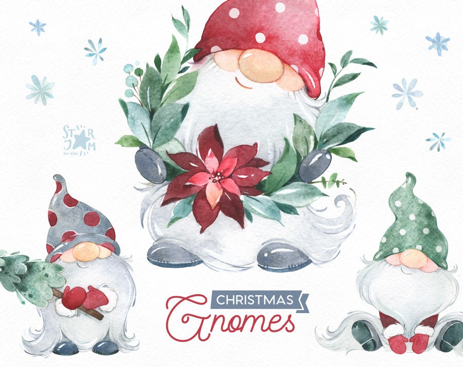 Christmas Gnomes Watercolor Clipart Nordic Scandinavian - Etsy