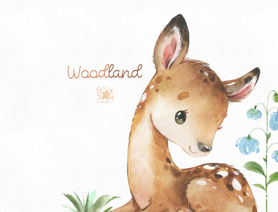Woodland. Little Animals Watercolor Clip Art Fox Bear Deer - Etsy