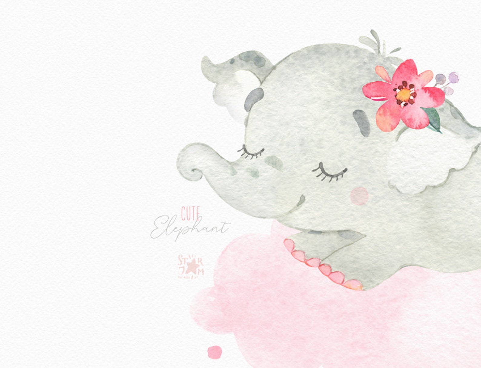 Cute Elephant Girl. Watercolor Little Animal Clipart Baby - Etsy