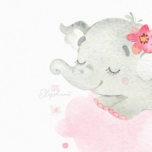 Cute Elephant Girl. Watercolor Little Animal Clipart, Baby, Gentle ...