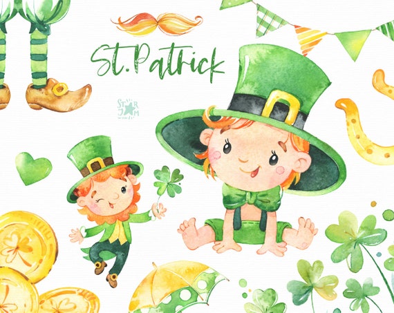 St.patrick. Watercolor Patrick's Day Clipart Clover | Etsy UK