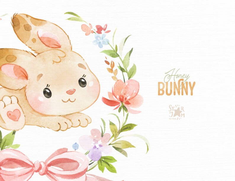 Honey Bunny. Watercolor Clipart Rabbit Child Girl Boy | Etsy