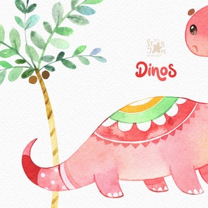Dinos. Watercolor Clip Art, Characters, Cute Dinosaurs, Floral ...