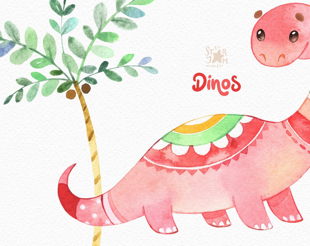 Dinos. Watercolor Clip Art Characters Cute Dinosaurs - Etsy