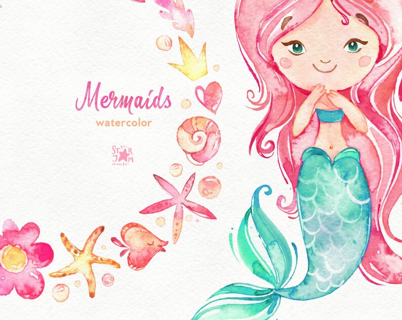Mermaids. Watercolor clipart sea girls magic fairytale | Etsy