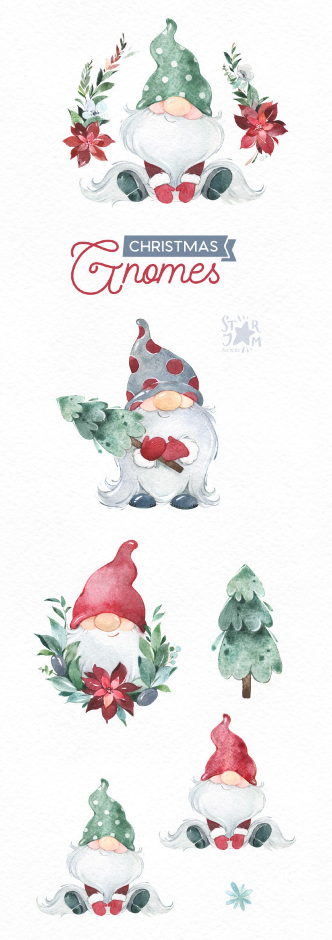 Christmas Gnomes Watercolor clipart Nordic Scandinavian | Etsy