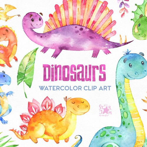 Dinosaurs Babies. Watercolor Clip Art Characters Cute Palm - Etsy