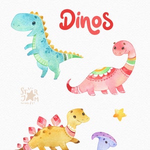 Dinos. Watercolor Clip Art, Characters, Cute Dinosaurs, Floral ...