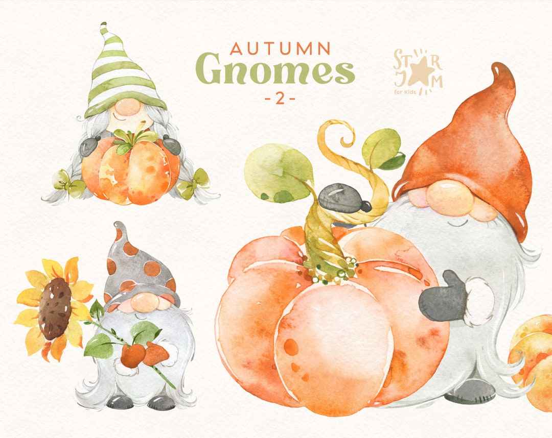Autumn Gnomes 2. Watercolor Fall Clipart, Halloween, Thanksgiving ...
